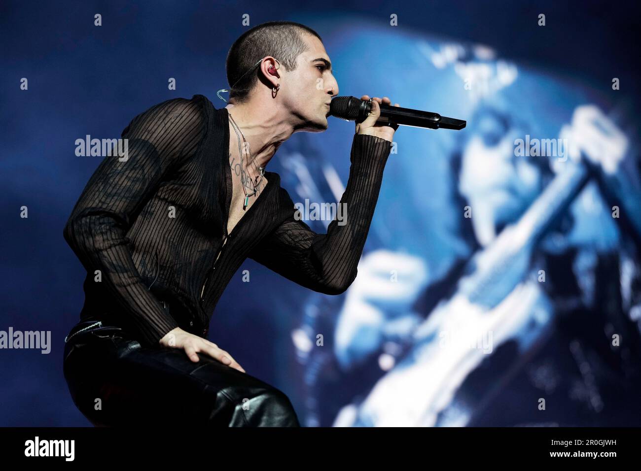 Damiano David of Maneskin performs on stage at the O2 Arena in London ...