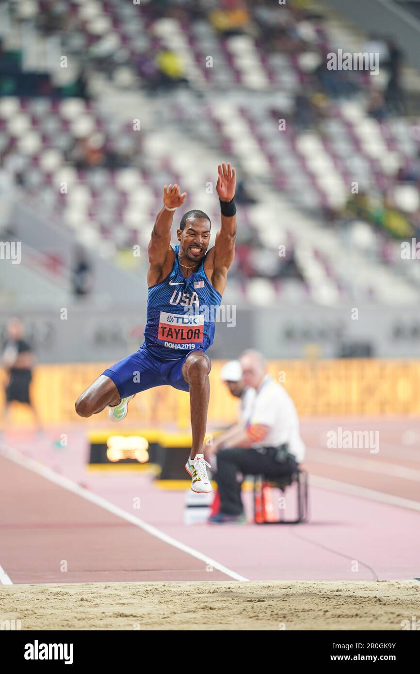 Christian Taylor in the triple jump at the Doha 2019 World Athletics ...