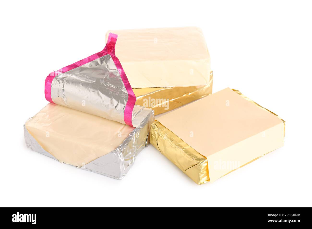 Processed cheese in foil isolated on white background Stock Photo - Alamy