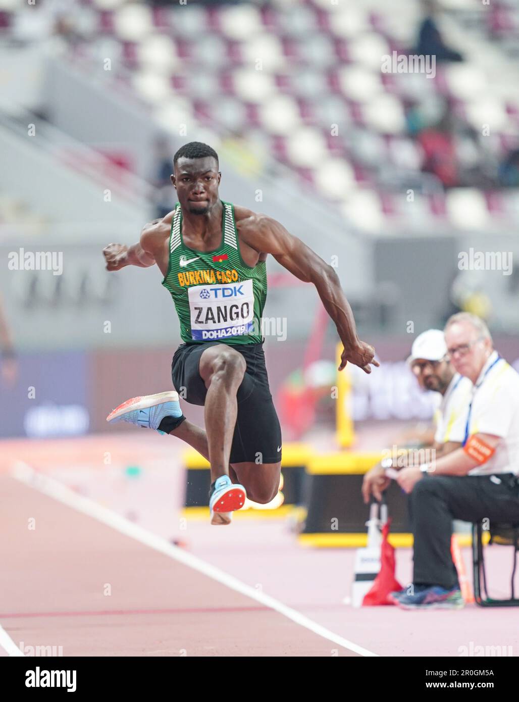 Hugues Fabrice Zango in the triple jump at the Doha 2019 World ...