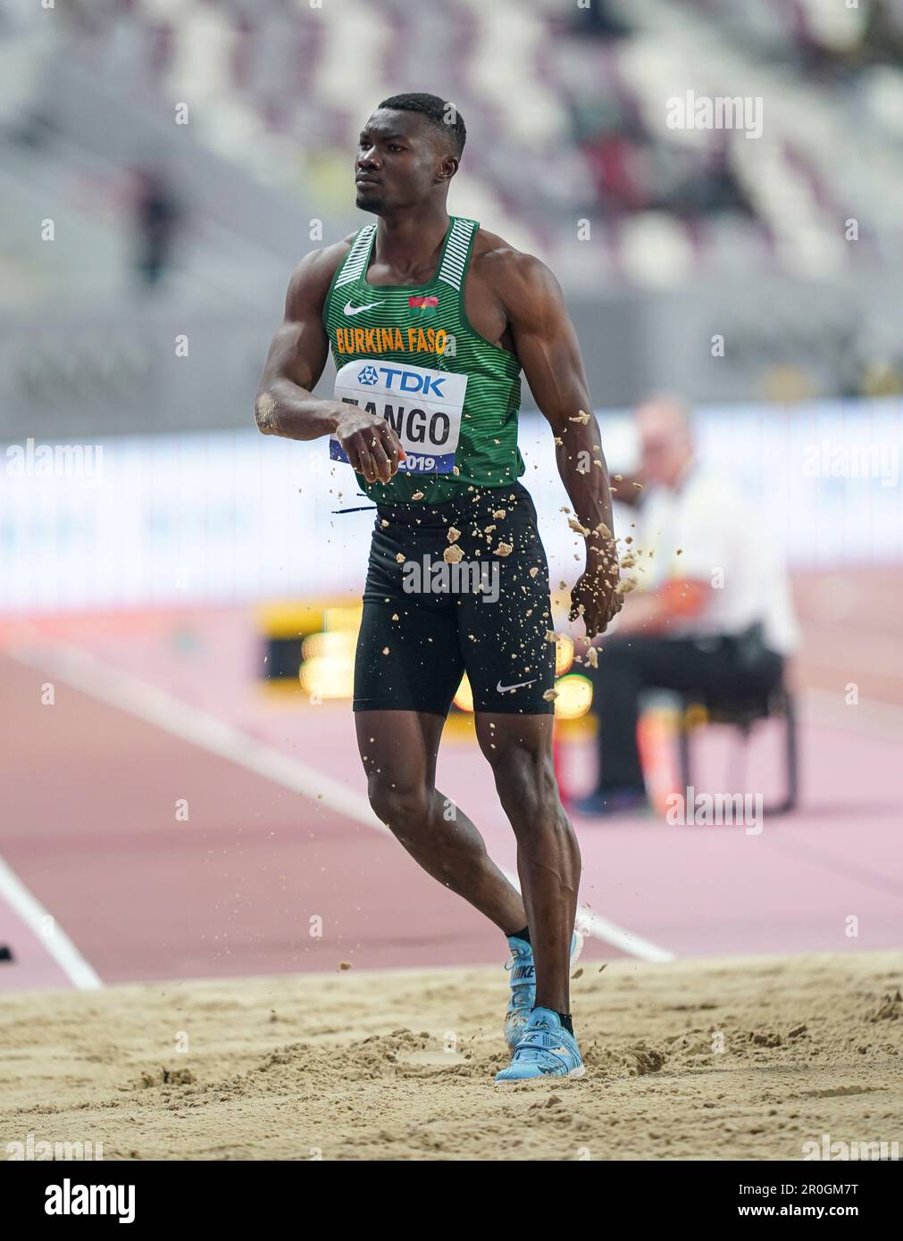 Hugues Fabrice Zango in the triple jump at the Doha 2019 World ...