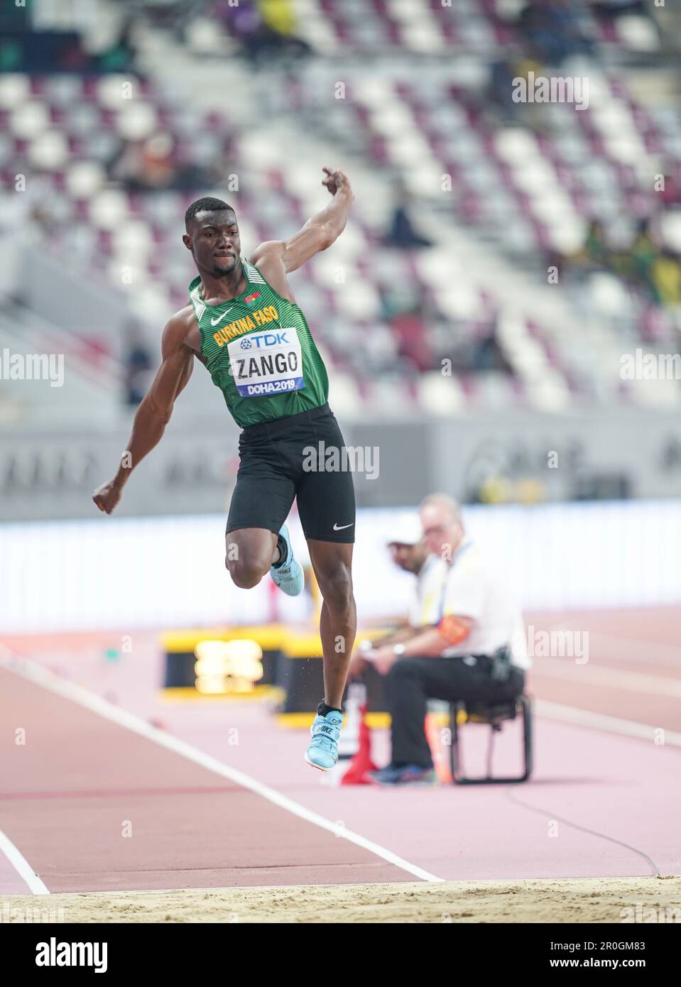 Hugues Fabrice Zango in the triple jump at the Doha 2019 World ...