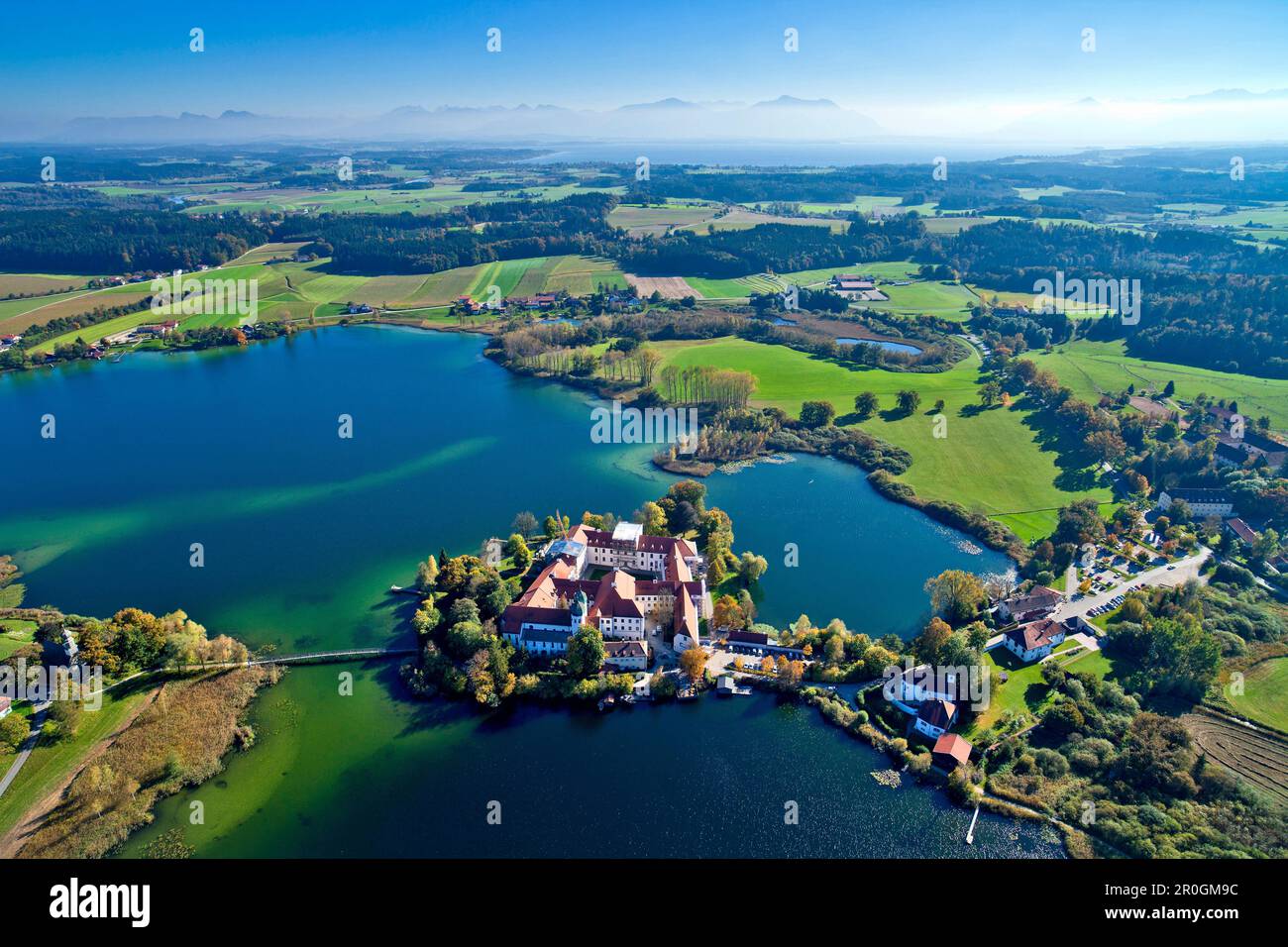 Aerial view of the Seeon Abbey, Seeon, Seon-Seebruck, Chiemsee ...