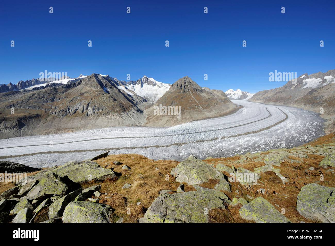 Glacier Grosser Aletschgletscher with Aletschhorn, Moench and Eiger ...