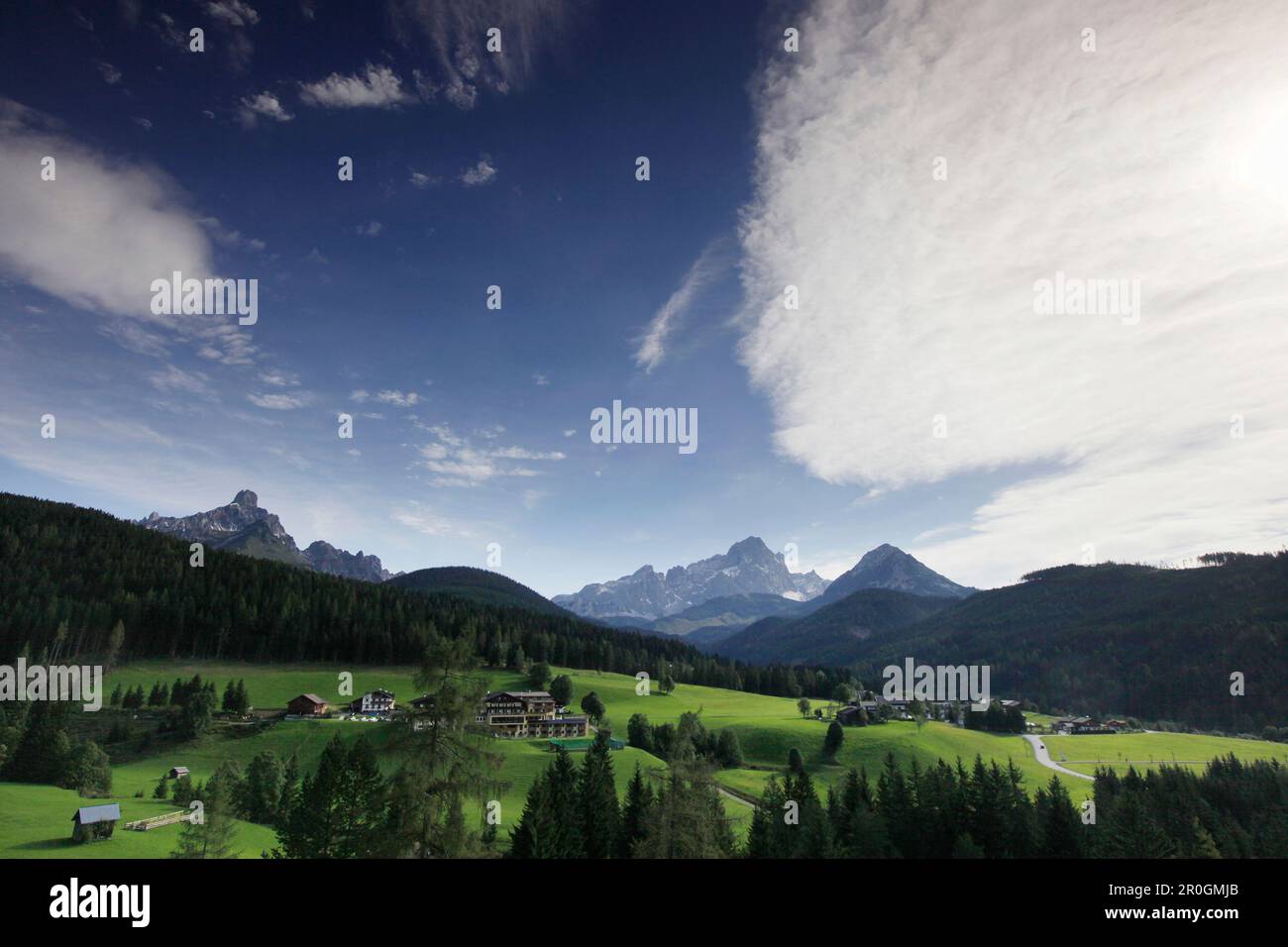 View to Neuberg with Dachstein Massif, Filzmoos, Salzburg, Austria ...