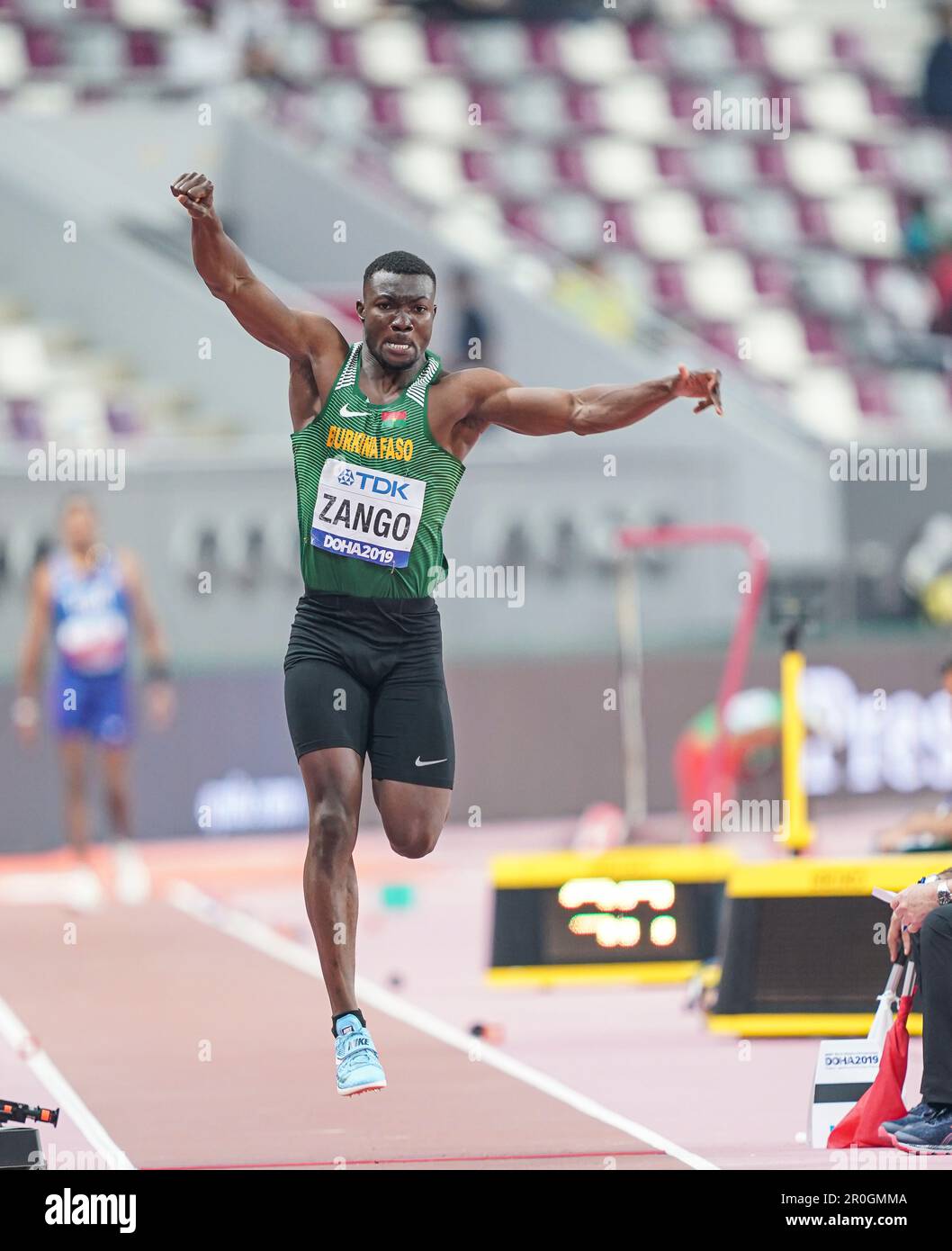 Hugues Fabrice Zango in the triple jump at the Doha 2019 World ...