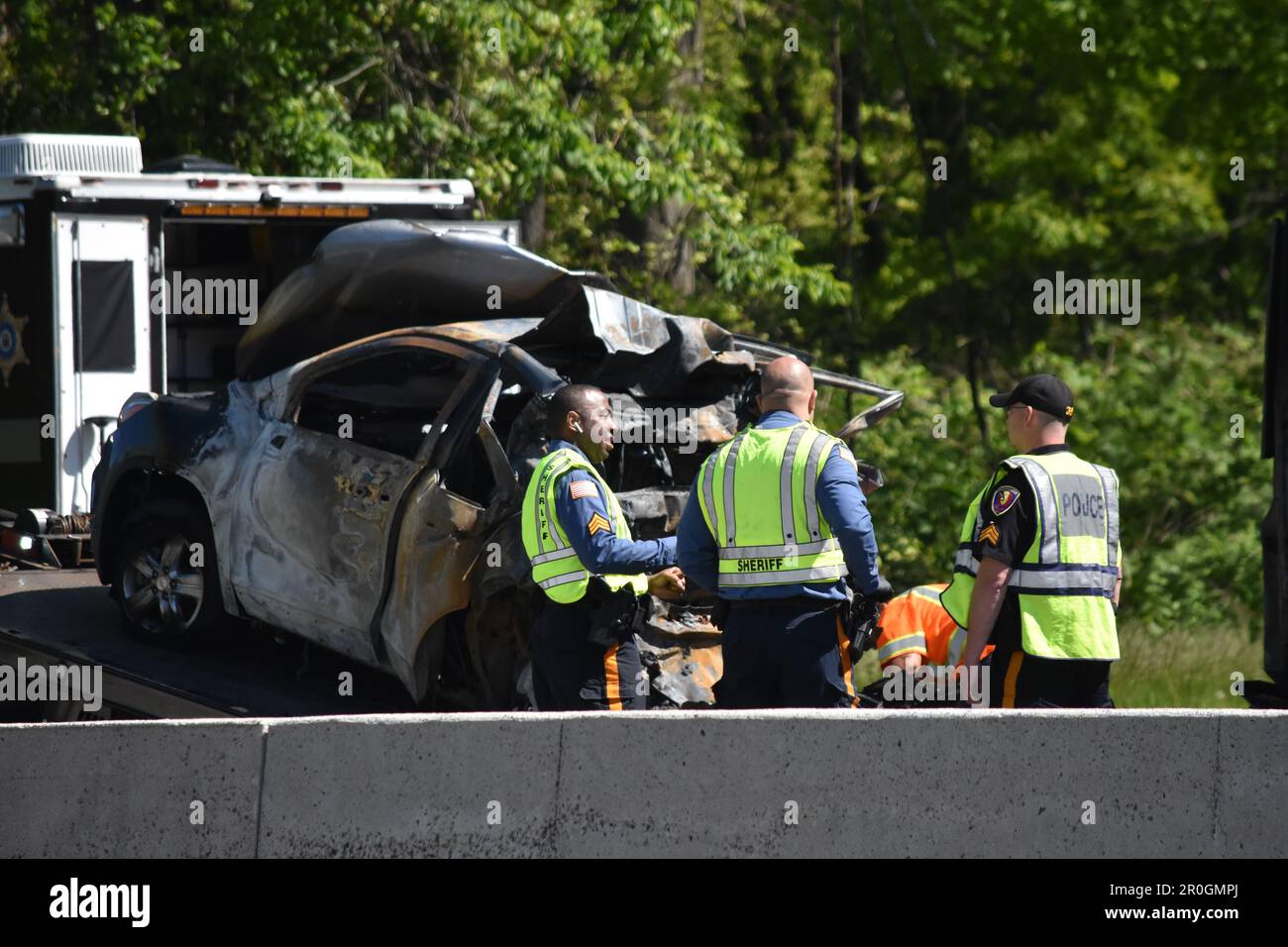 Crime Scene Investigation unit at the fatal crash site. A fatal crash ...