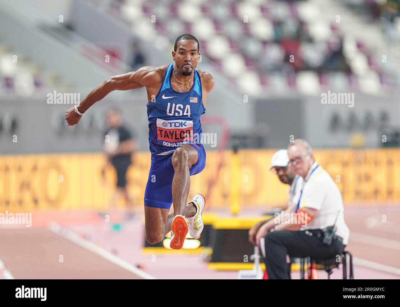 Christian Taylor in the triple jump at the Doha 2019 World Athletics ...