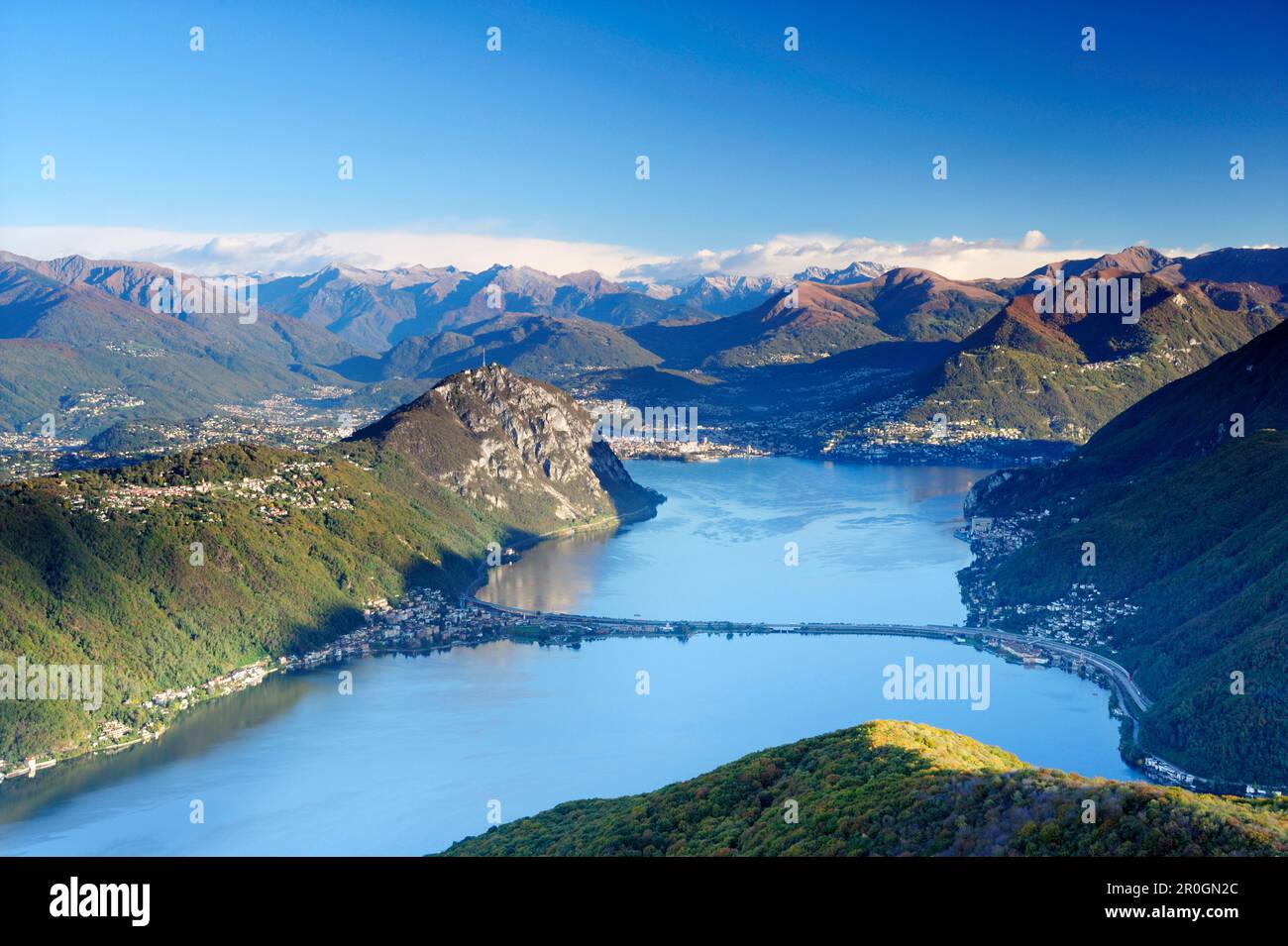 Lake Lugano, Monte San Salvatore and Lugano with Ticino range in ...