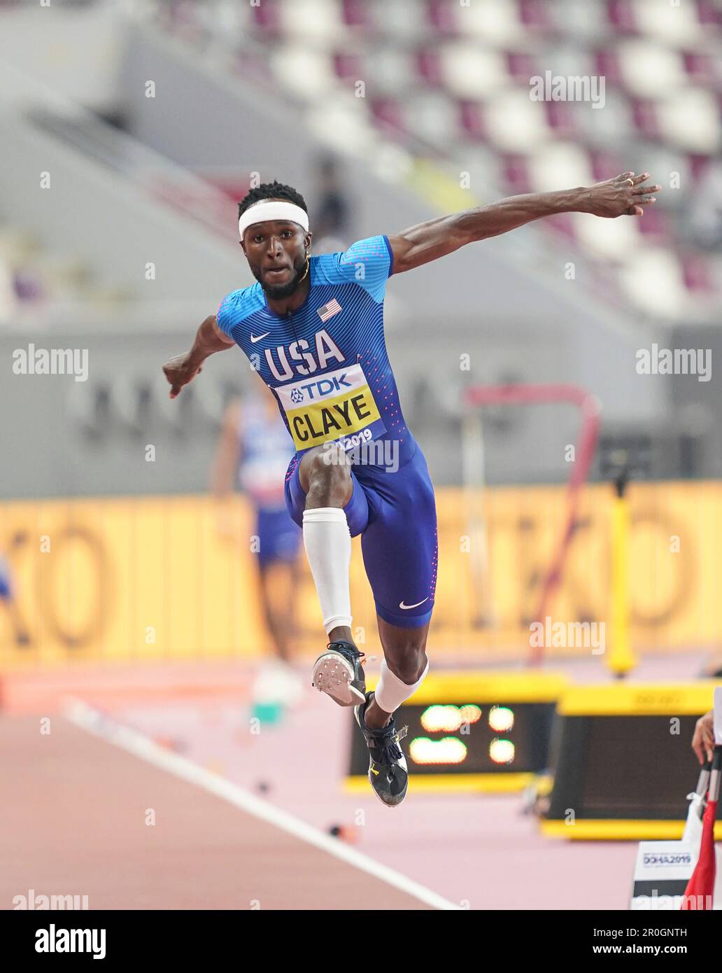 Will Claye in the triple jump at the Doha 2019 World Athletics ...