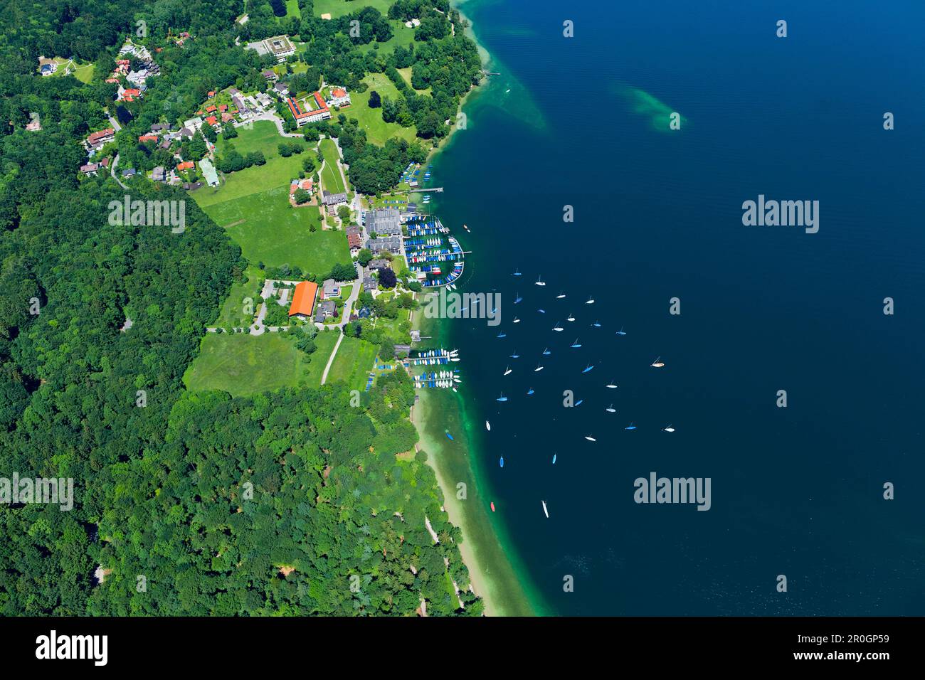 Aerial view of Possenhofen Castle, Possenhofen, Lake Starnberger See ...