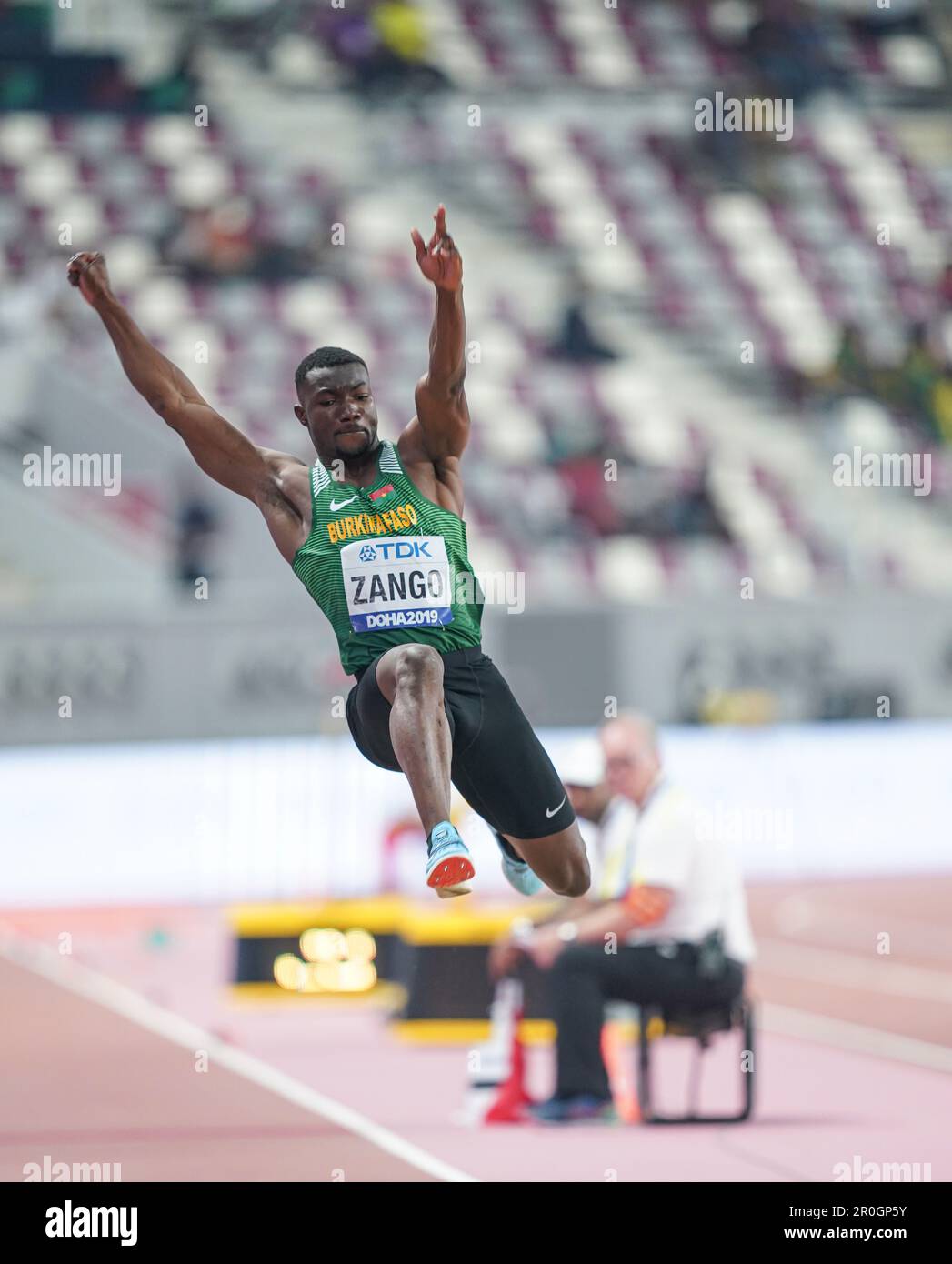 Hugues Fabrice Zango in the triple jump at the Doha 2019 World ...
