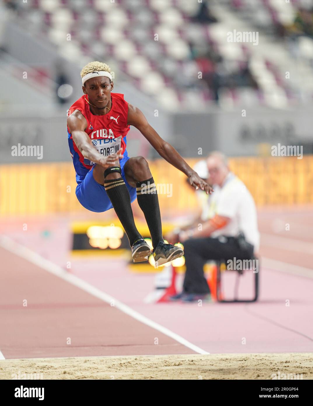 Jordan Alejandro Díaz Fortun in the triple jump at the Doha 2019 World Athletics Championships ...