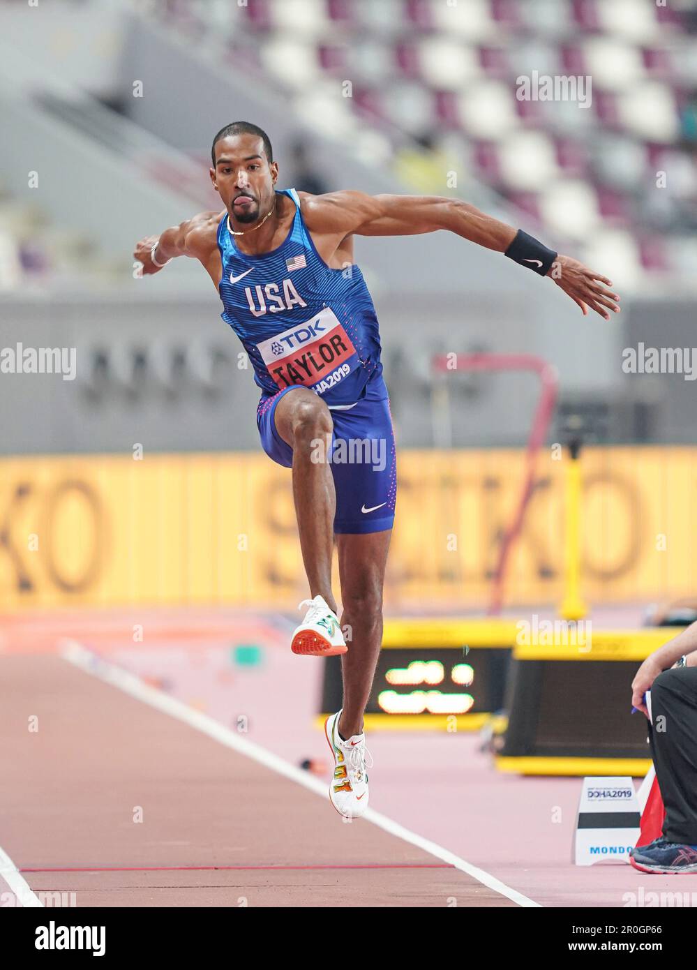 Christian Taylor in the triple jump at the Doha 2019 World Athletics ...