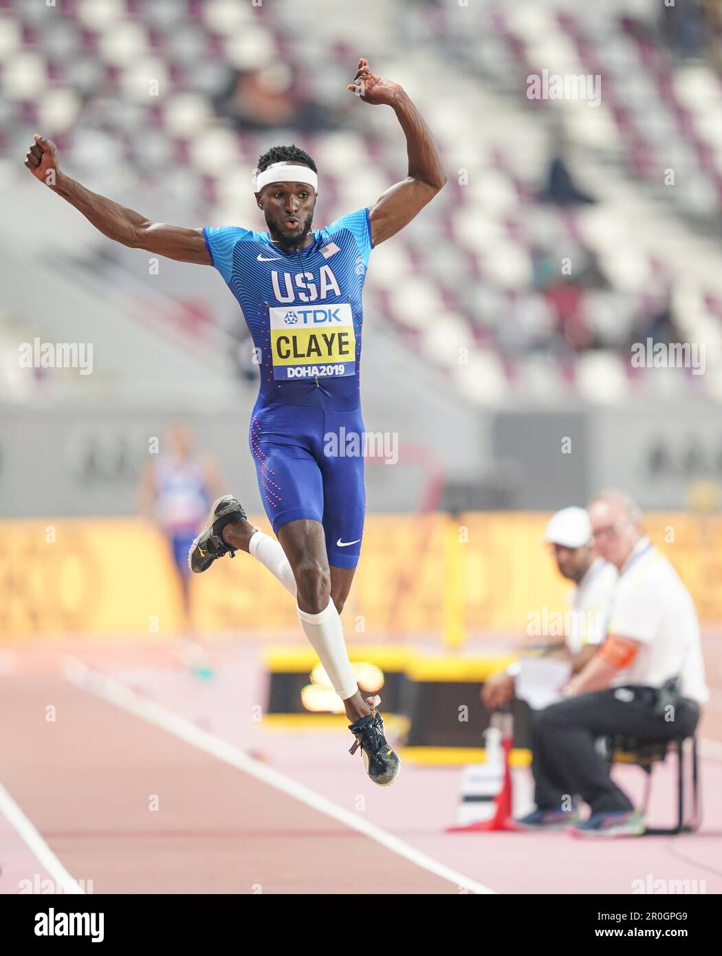 Will Claye in the triple jump at the Doha 2019 World Athletics ...