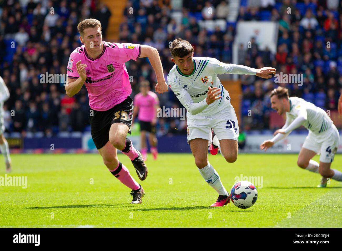 Birkenhead, UK. 08th May, 2023. Sam Taylor of Tranmere Rovers dribbles ...