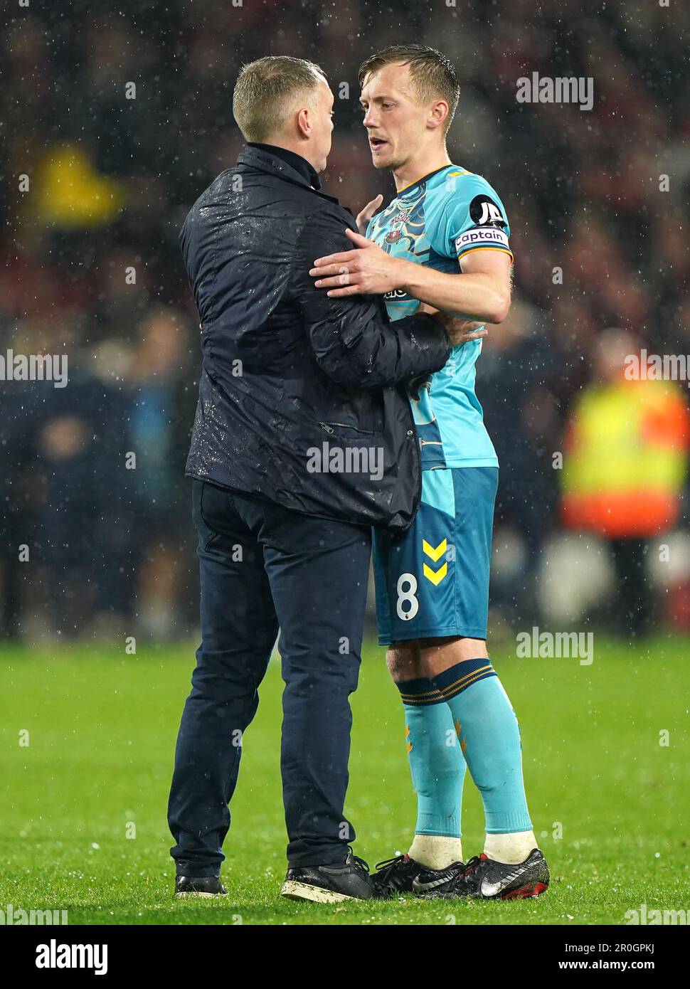 Nottingham Forest manager Steve Cooper greets Southampton's James Ward ...