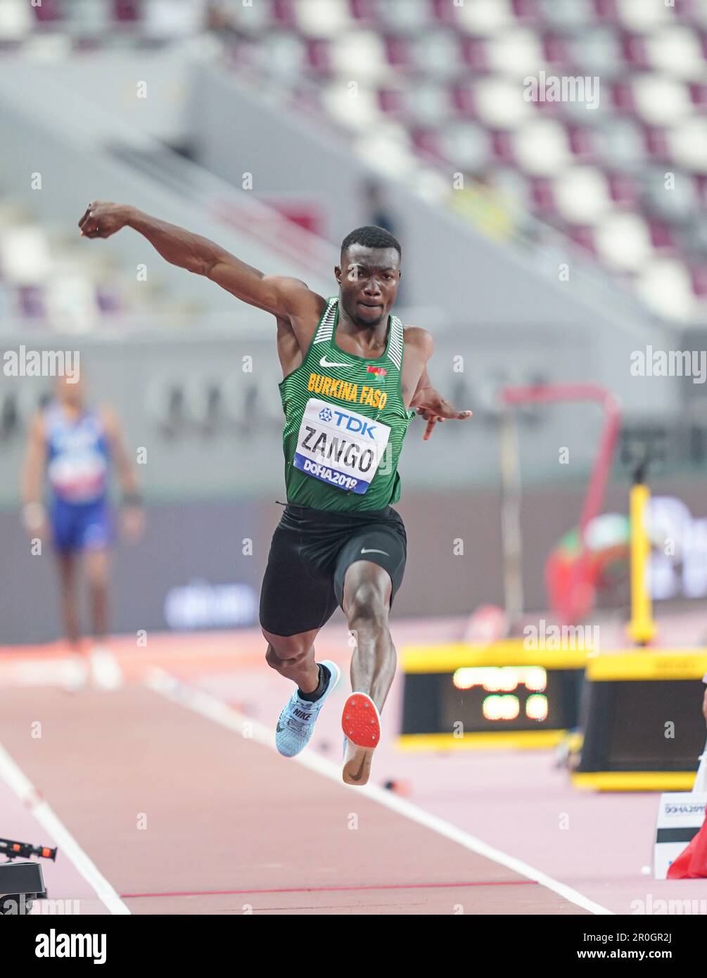 Hugues Fabrice Zango in the triple jump at the Doha 2019 World ...