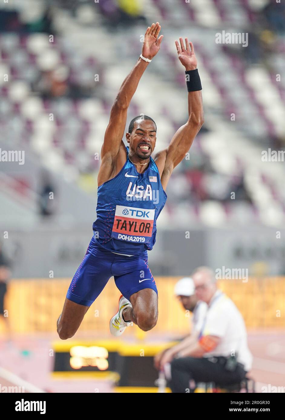 Christian Taylor in the triple jump at the Doha 2019 World Athletics ...