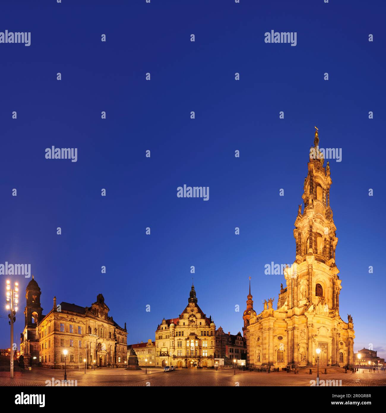 Illuminated Schlossplatz with Staendehaus, Georgentor and Hofkirche ...
