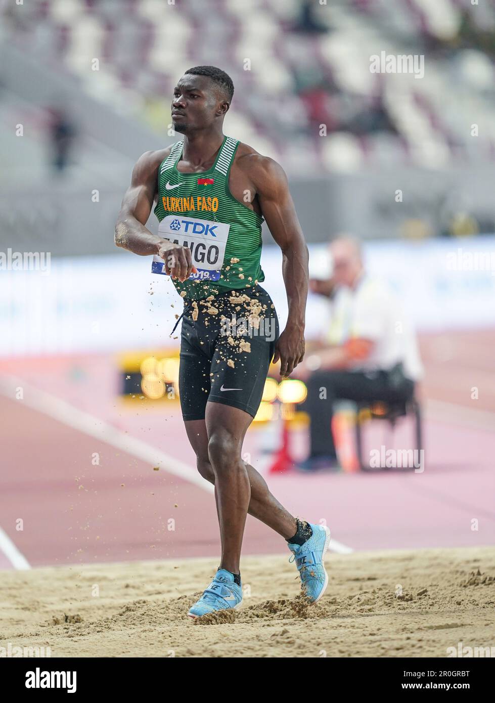 Hugues Fabrice Zango in the triple jump at the Doha 2019 World ...