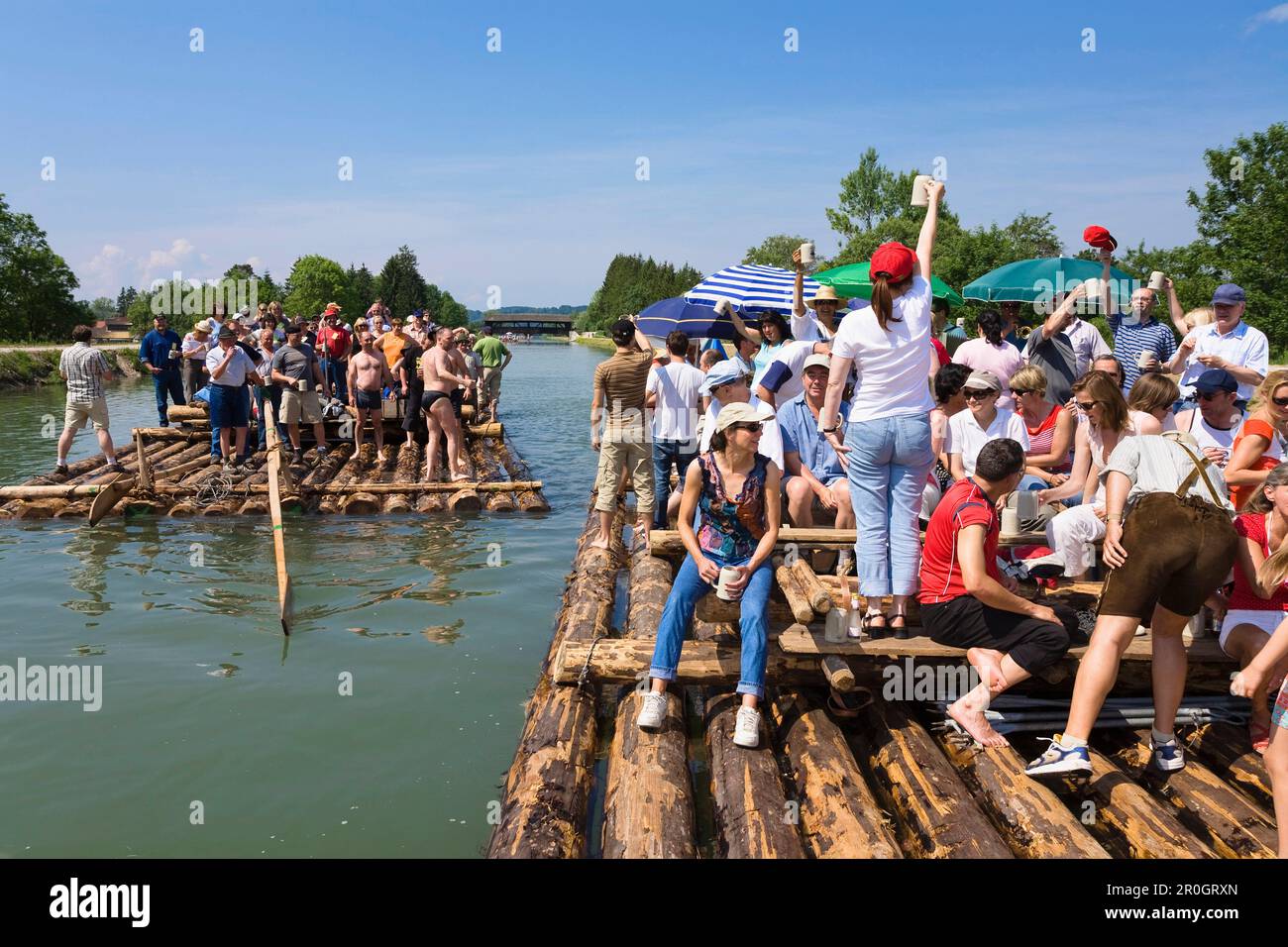 People on a raft on Isar river, Upper Bavaria, Germany, Europe Stock ...