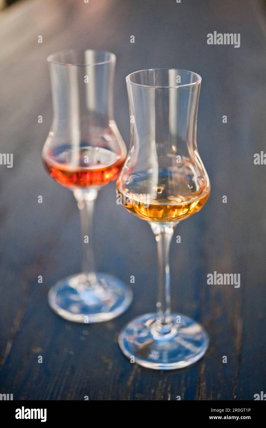Two glasses of schnaps, Weltenburg, Bavaria, Germany, Europe Stock ...