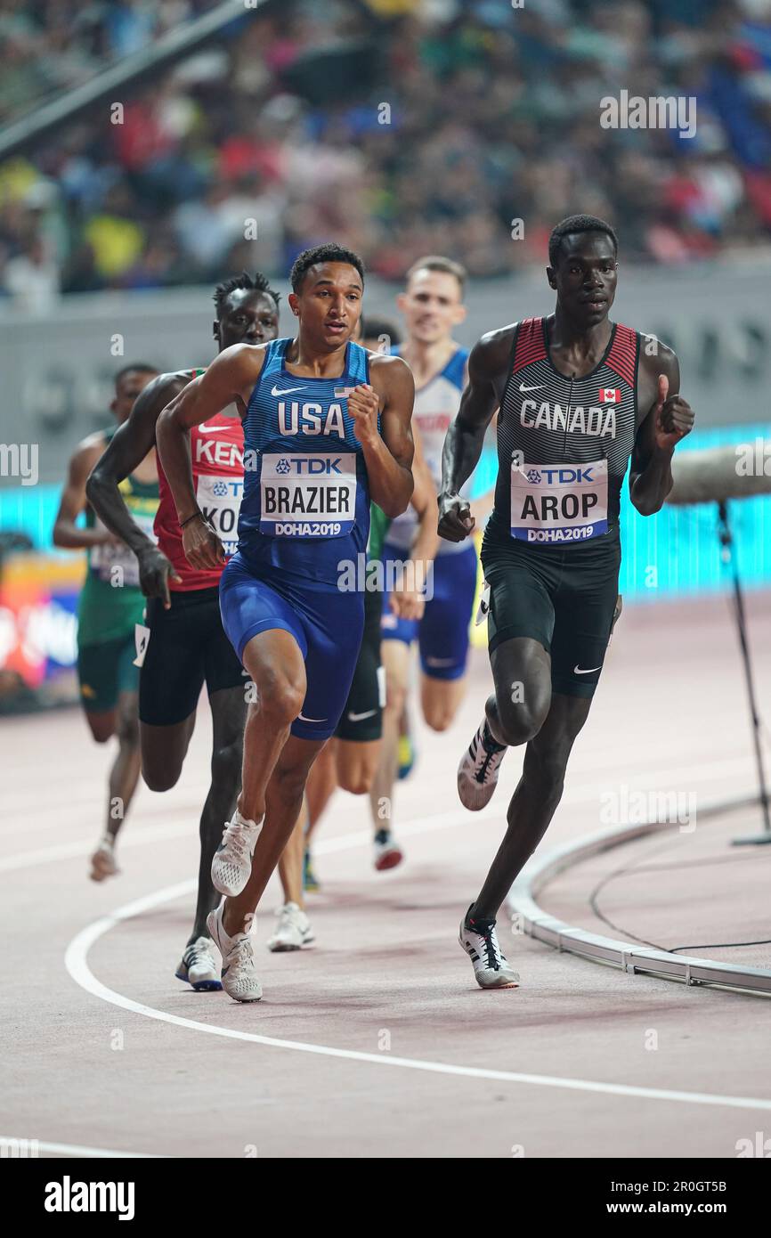 Donavan Brazier running the 800m at the 2019 World Athletics ...