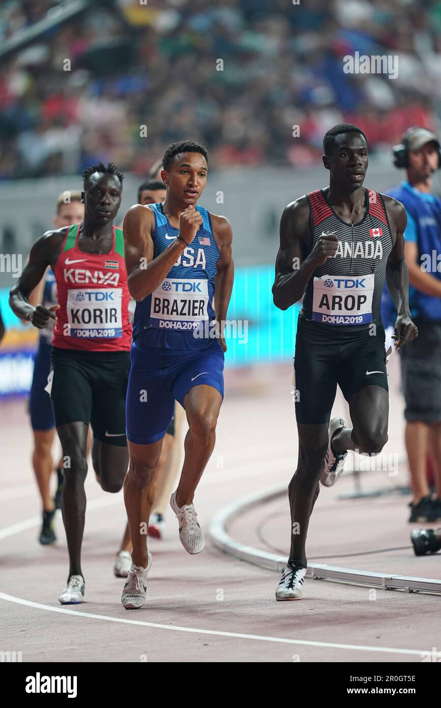 Donavan Brazier running the 800m at the 2019 World Athletics ...