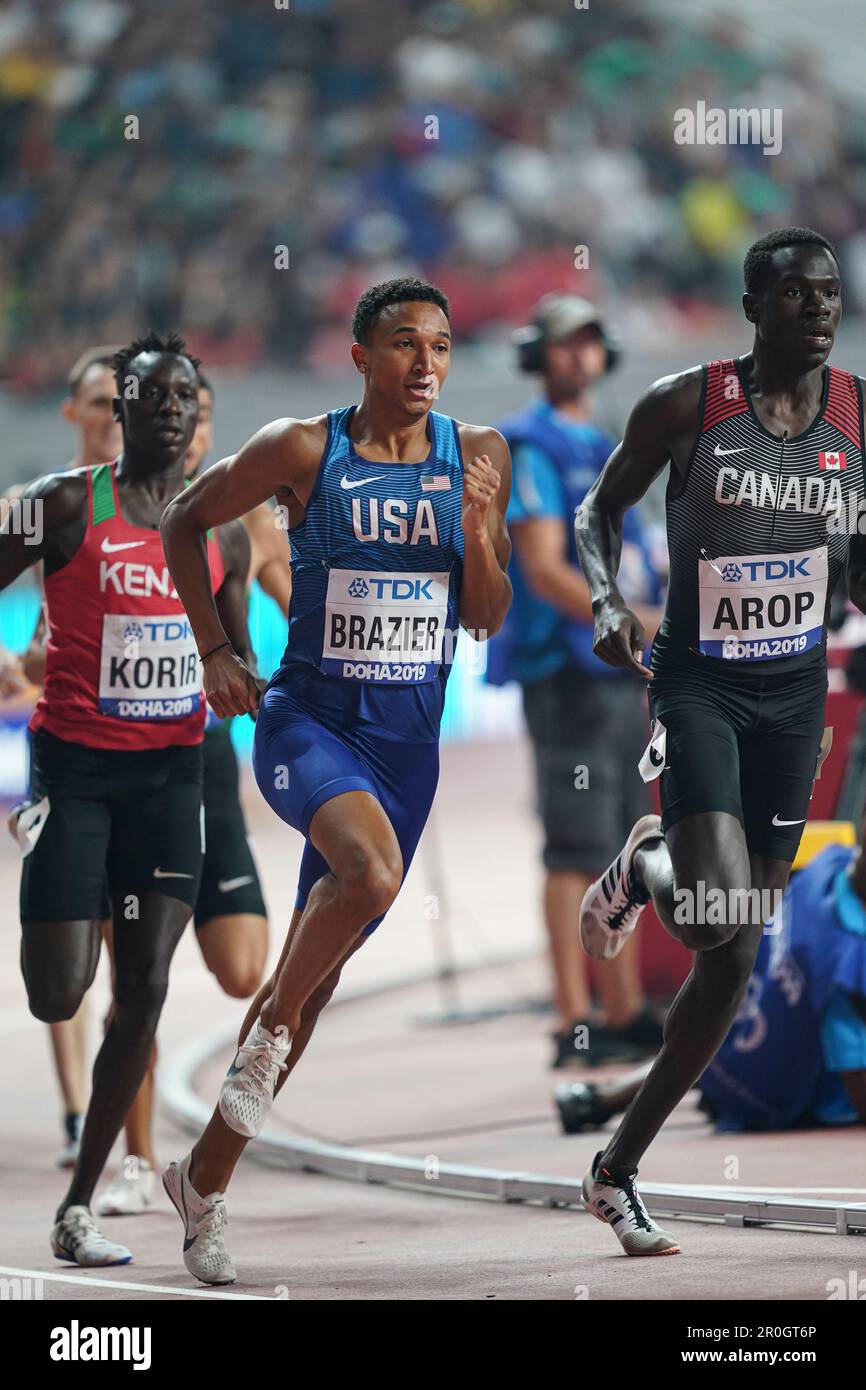 Donavan Brazier running the 800m at the 2019 World Athletics ...