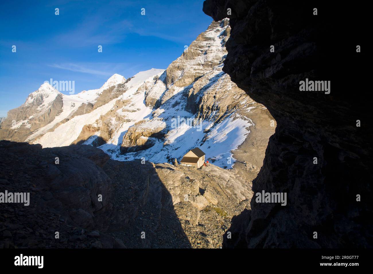Silberhorn mountain lodge, Eiger and Moench in background ...