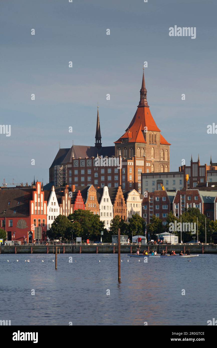View over Warnow river to the Old Town and St Mary´s church, Rostock ...
