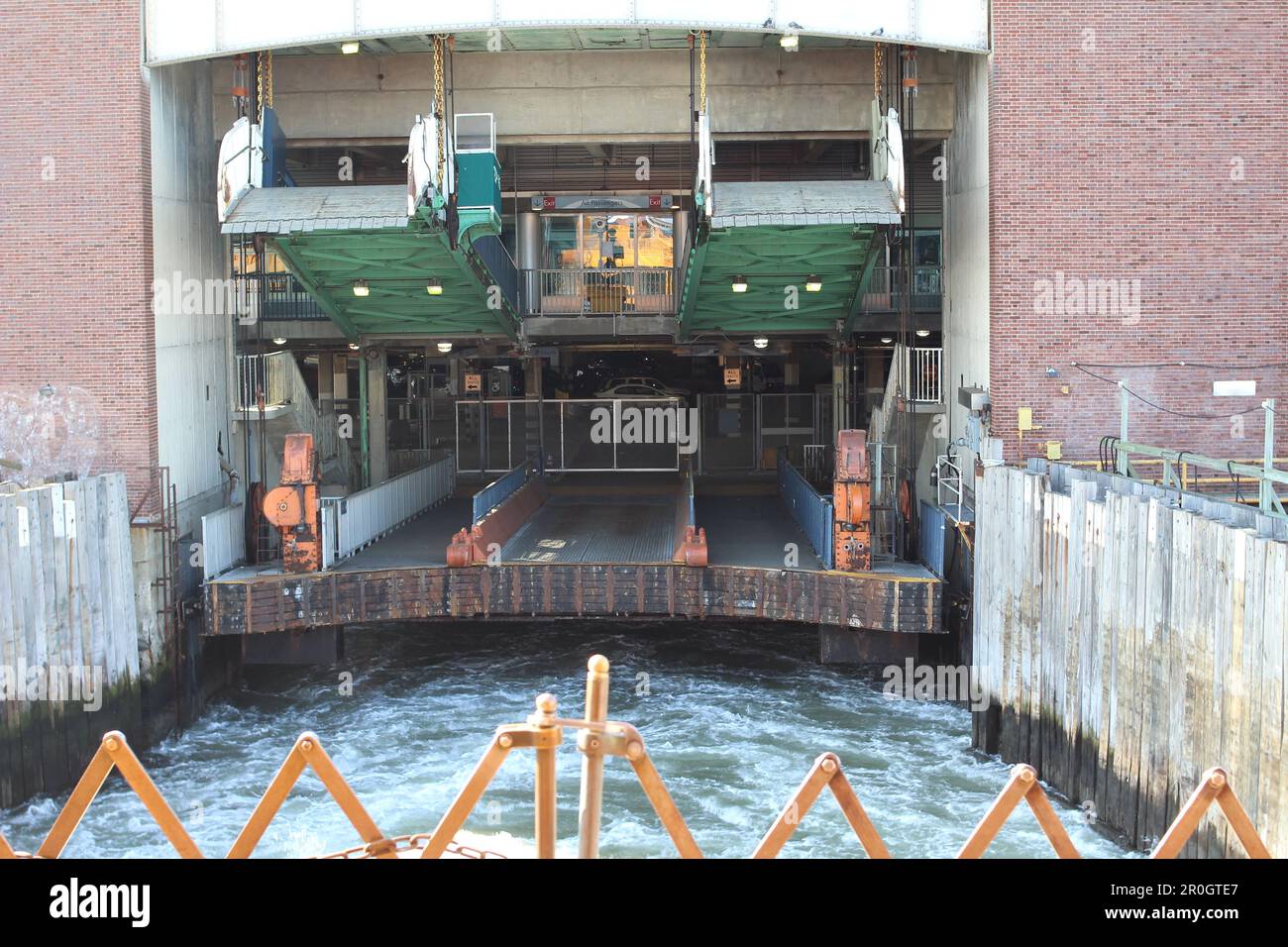 NEW YORK, USA - NOVEMBER 16, 2016 Staten Island Ferry loading ramp ...