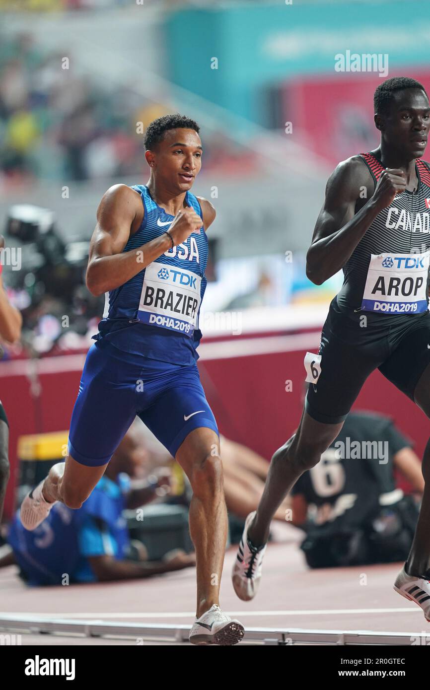 Donavan Brazier running the 800m at the 2019 World Athletics ...