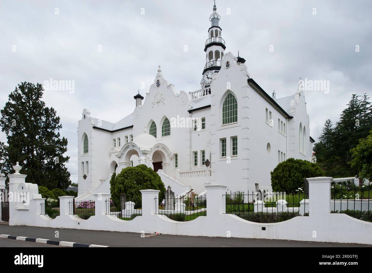 Dutch reformed church under clouded sky, Swellendam, Garden Route ...