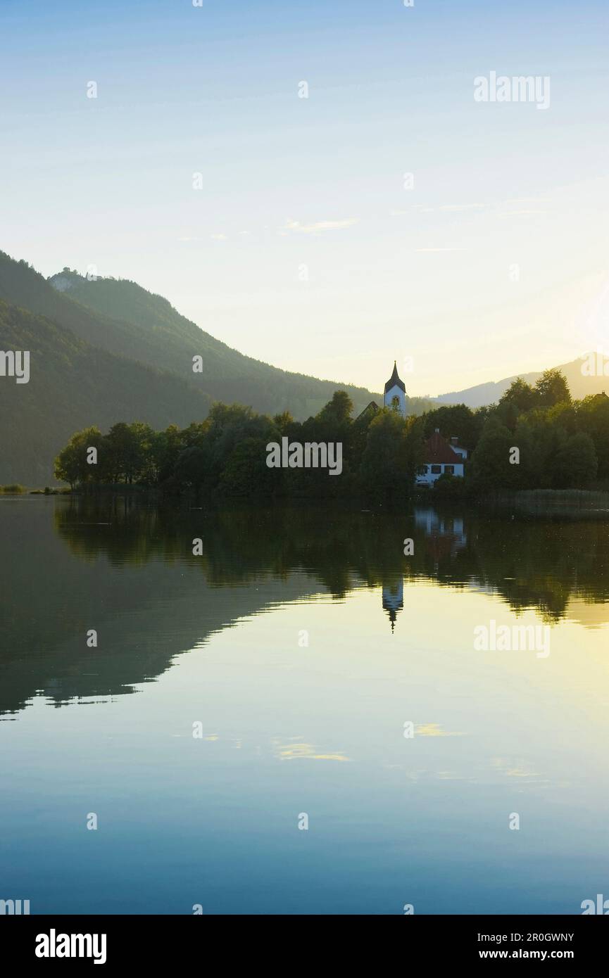 Church of St. Walburga at lake Weissensee, Fuessen, Allgaeu, Bavaria ...