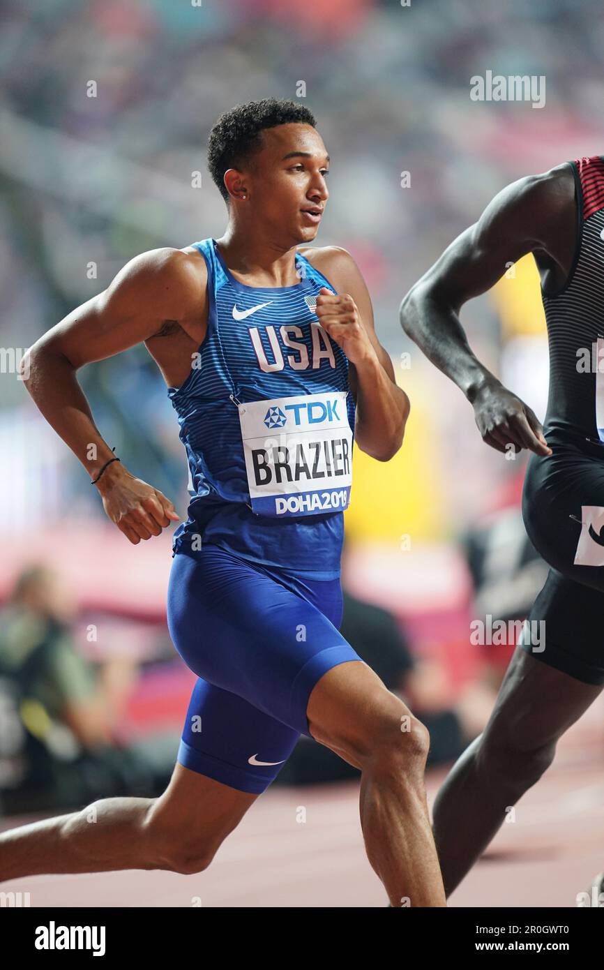Donavan Brazier running the 800m at the 2019 World Athletics ...