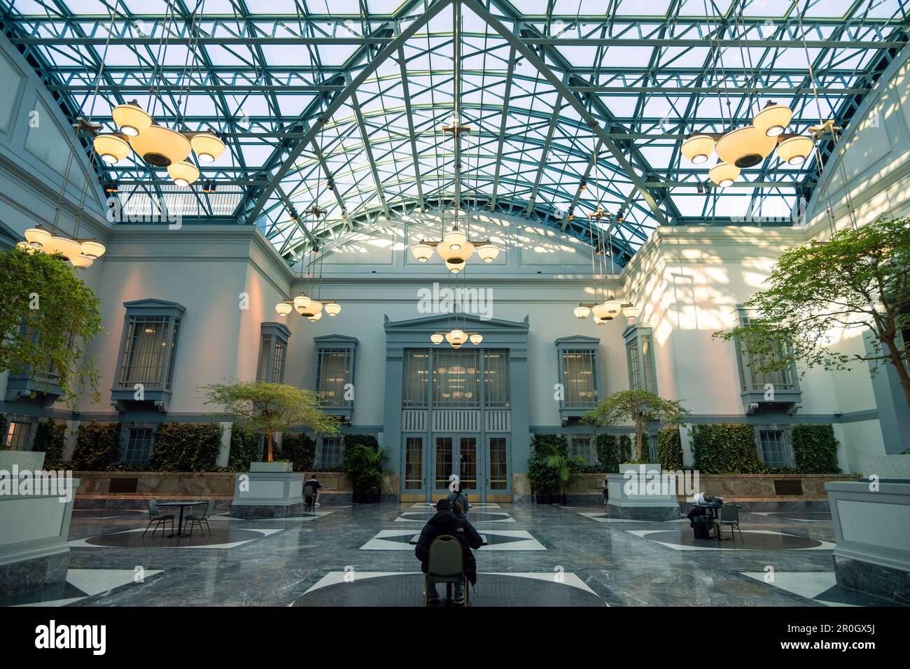 This image depicts the interior of the Harold Washington Library Center ...