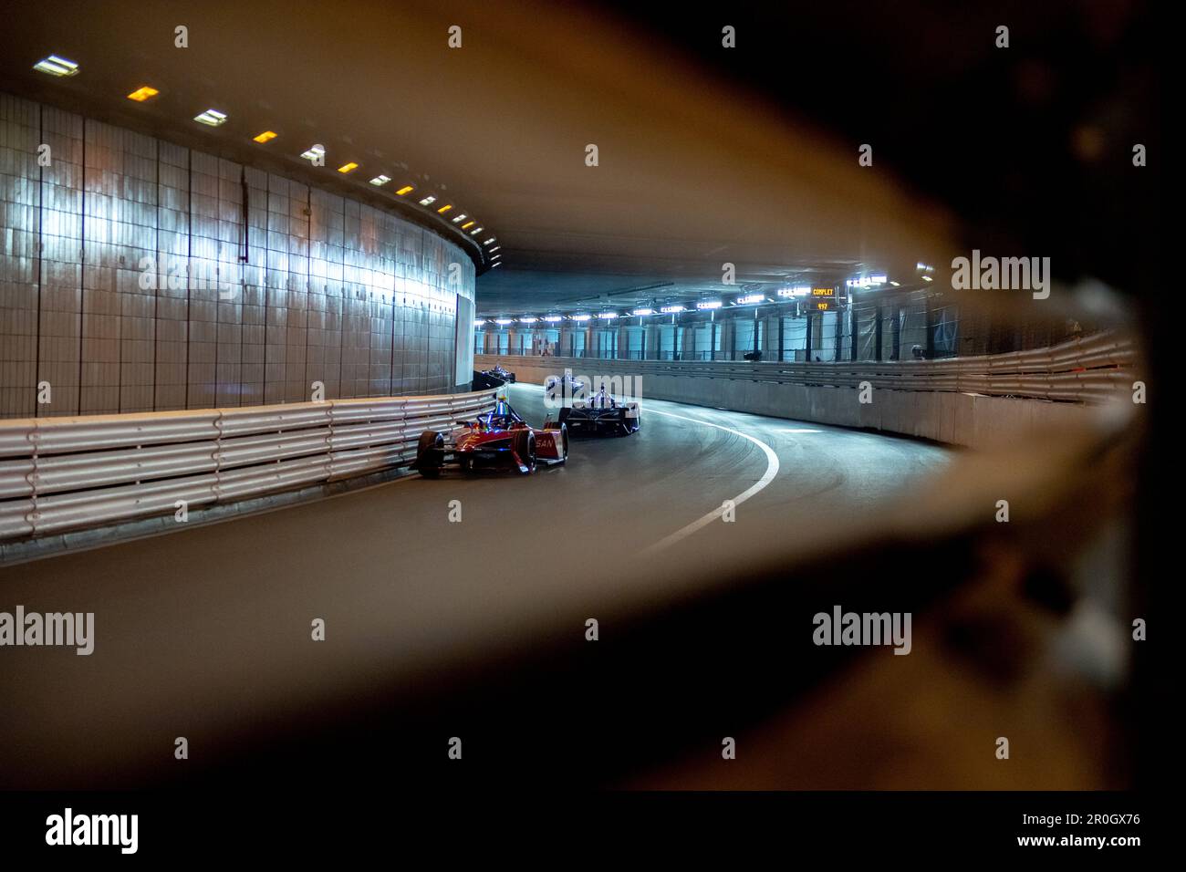 Cars are seen during the race in the famous Tunnel of Monaco Circuit ...
