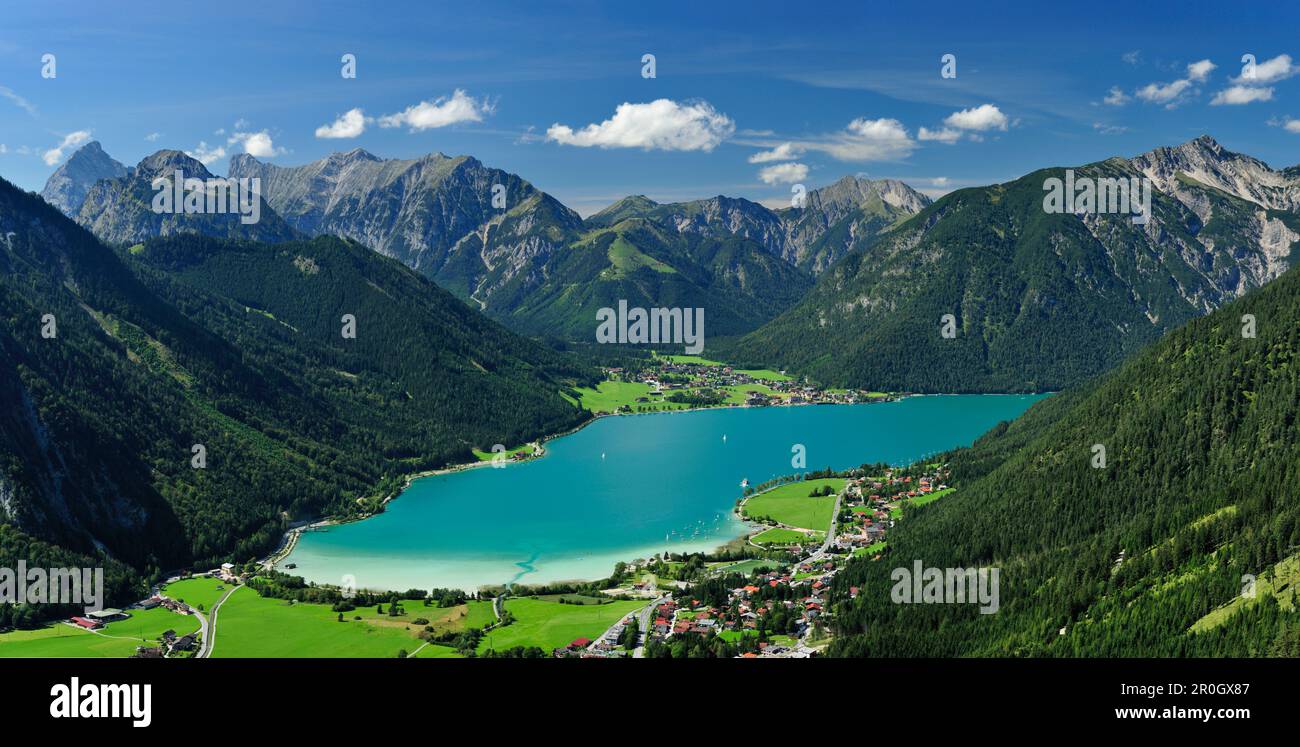 View over Lake Achensee with Karwendel mountain range and Rofan ...