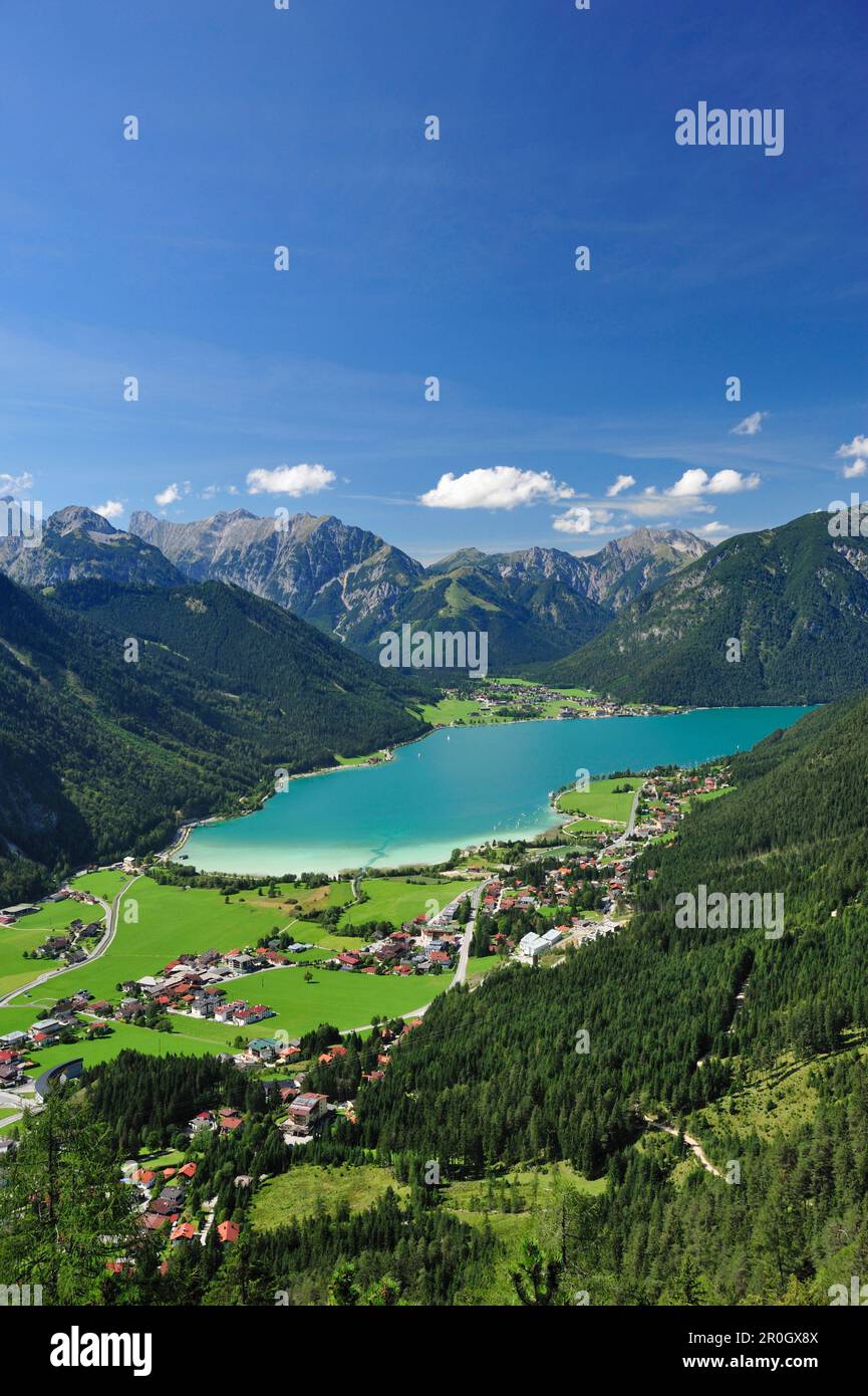 View over Lake Achensee with Karwendel mountain range and Rofan ...