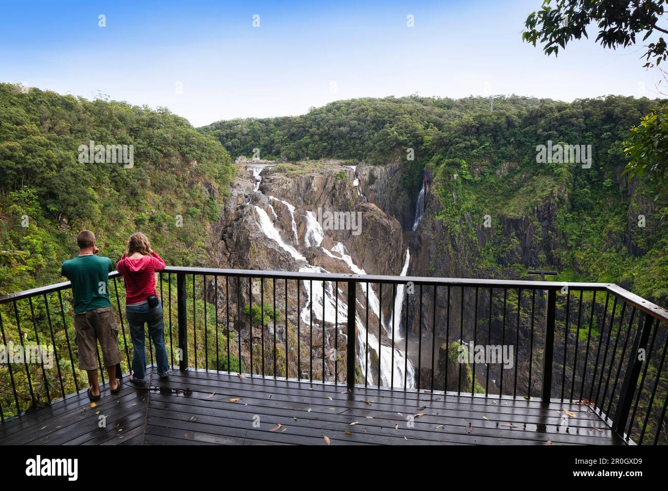 People on viewing platform at Barron Falls near Kuranda, Barron Gorge ...
