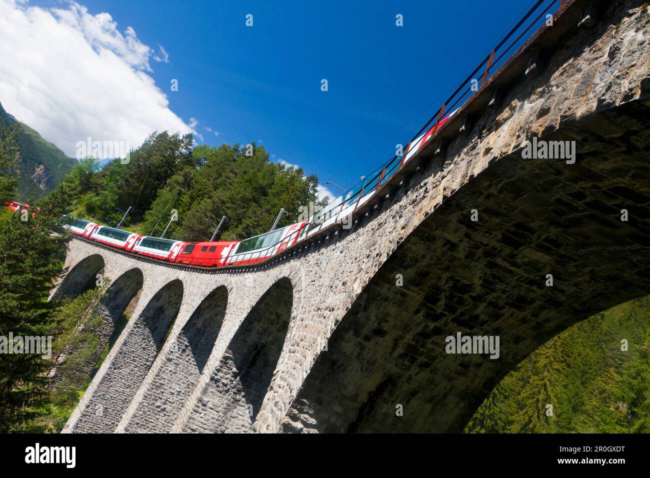 Train, Glacier Express, crossing the Schmittentobel Viaduct, Albula ...