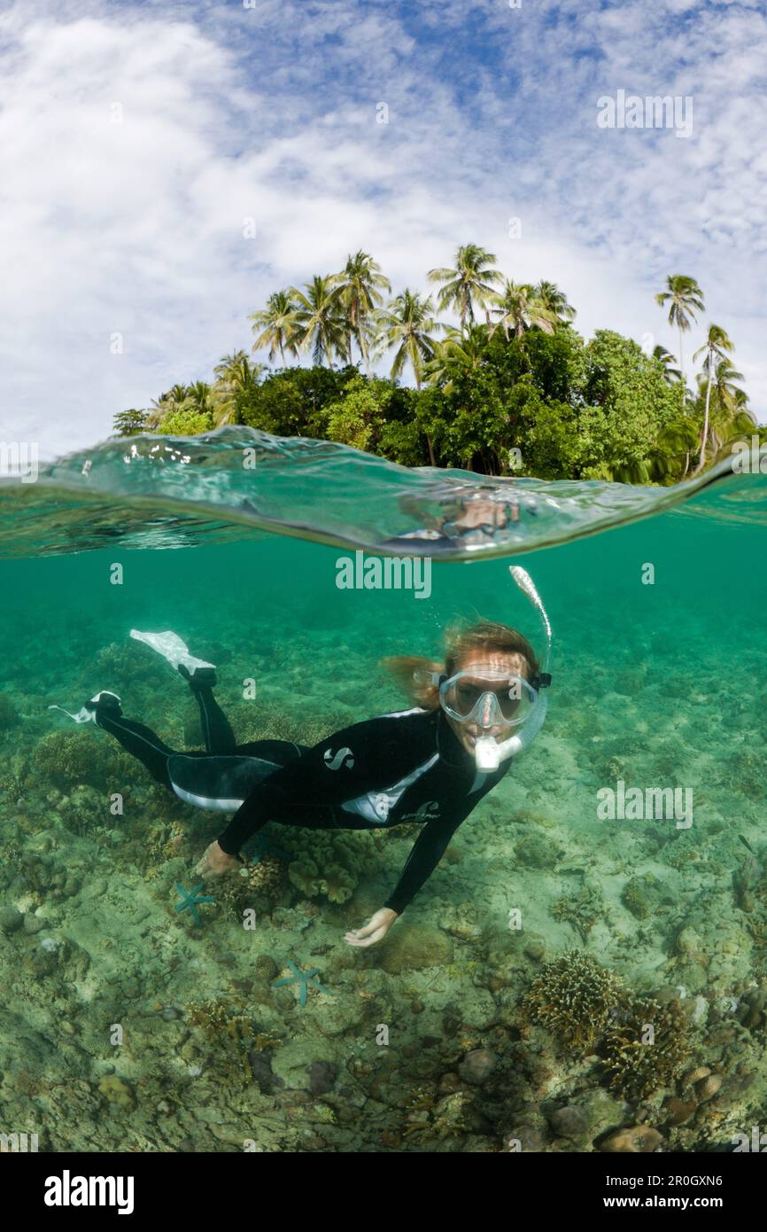 Snorkeling in Lagoon of Ahe Island, Cenderawasih Bay, West Papua, Papua ...