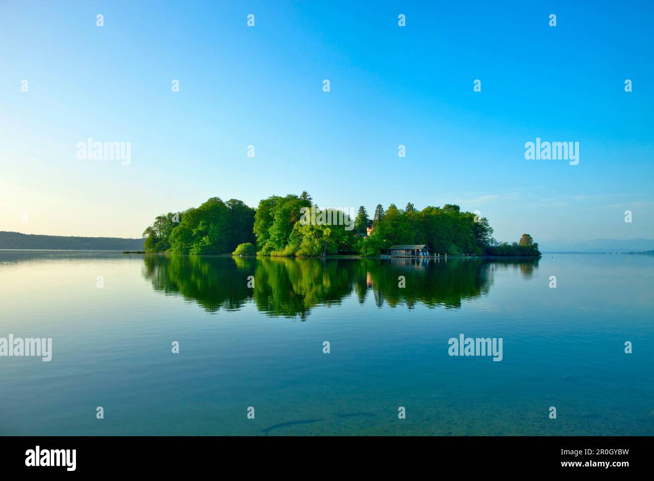 Lake Starnberg with Roseninsel, Feldafing, Upper Bavaria, Germany Stock ...