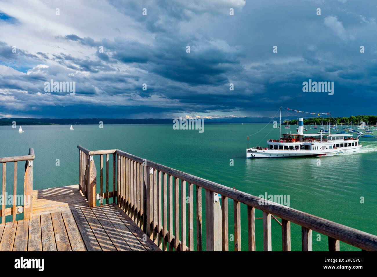 Paddlewheeler on lake Ammersee, Utting, Upper Bavaria, Germany Stock ...