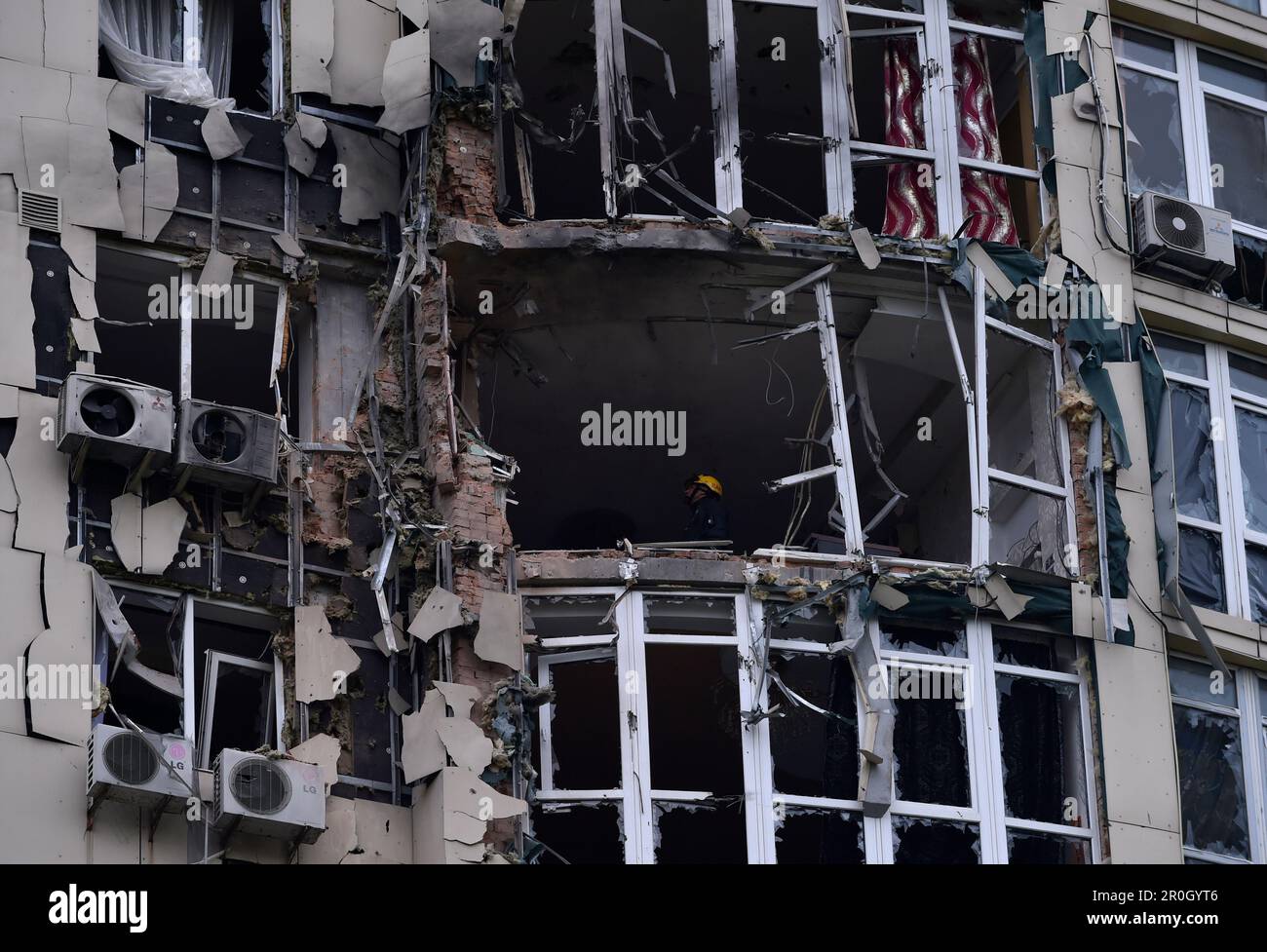 Kyiv, Ukraine. 08th May, 2023. Multistory residential building damaged ...