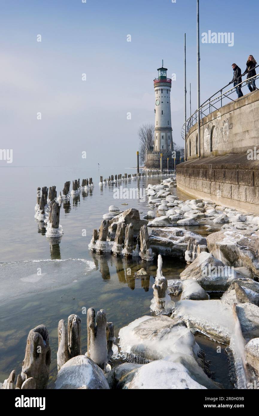 Port entrance with lighthouse, Lindau, Lake Constance, Bavaria, Germany ...