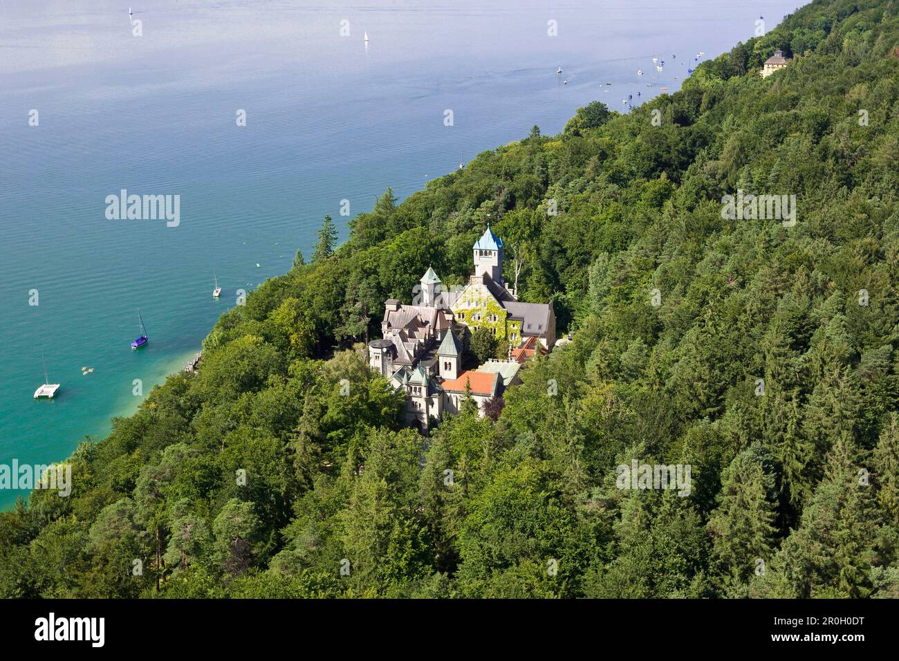 Aerial view of castle Seeburg at Lake Starnberg east shore, Upper Bavaria, Germany, Europe Stock ...