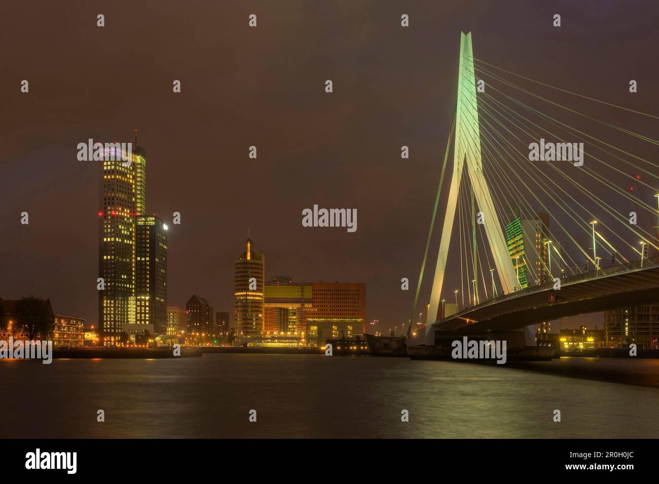 Erasmusbridge at night, Rotterdam, South Holland, The Netherlands Stock ...